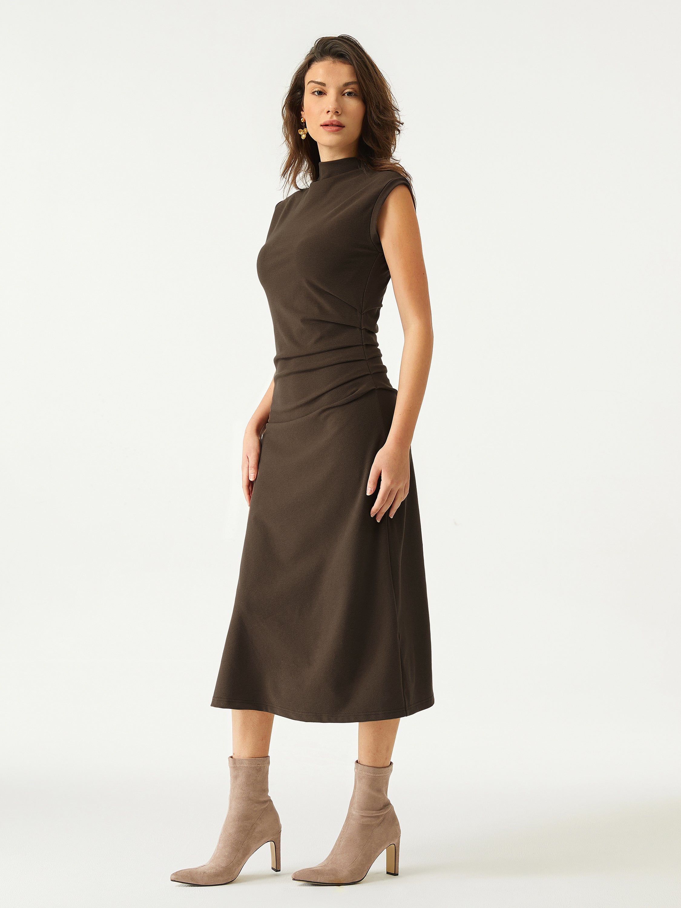 Ogl Mockneck Tucks Midi Dress Oglmove Au