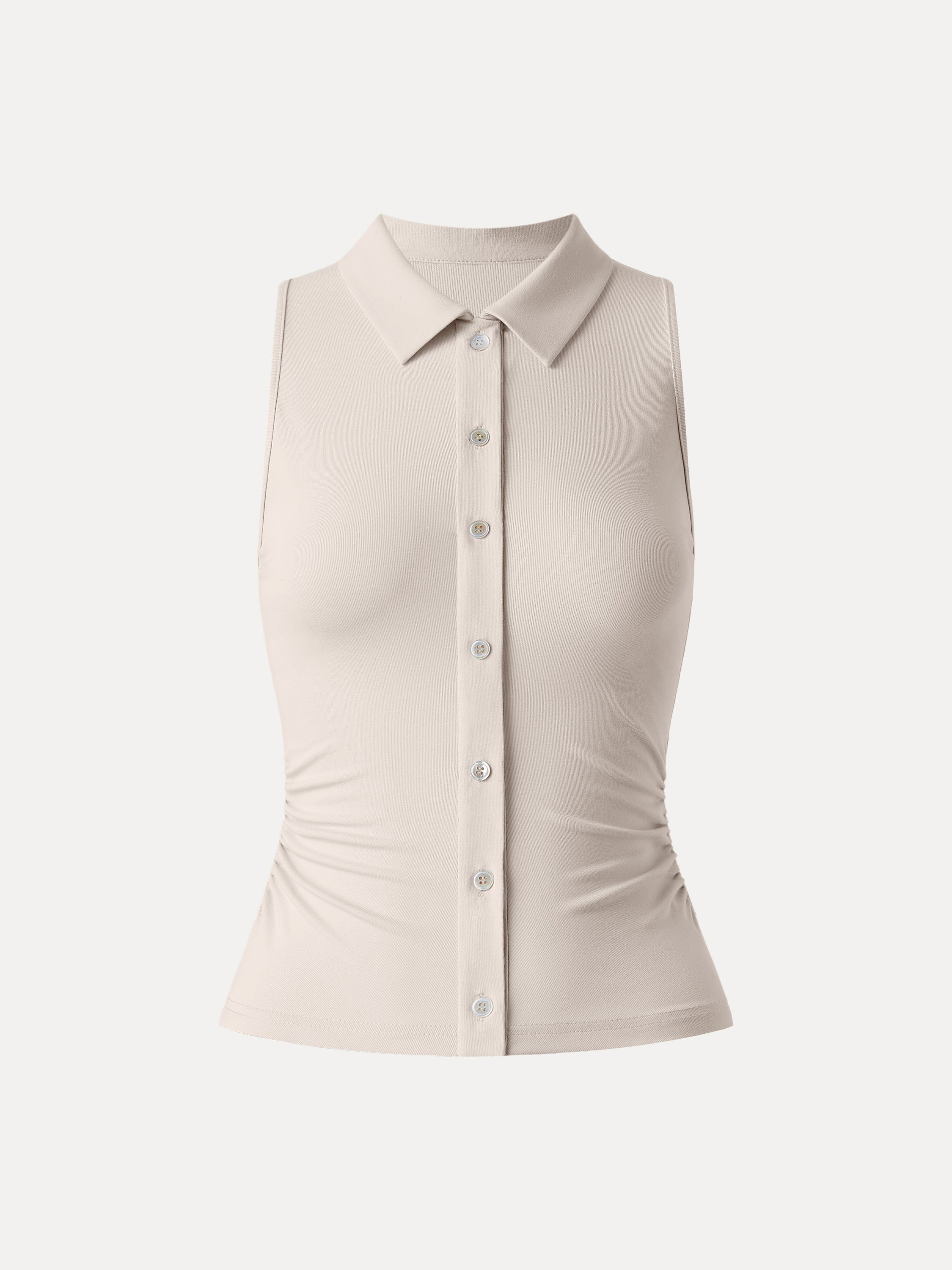Ogl Collared Faux Button Placket Side Ruched Shirt Tank – oglmove.au